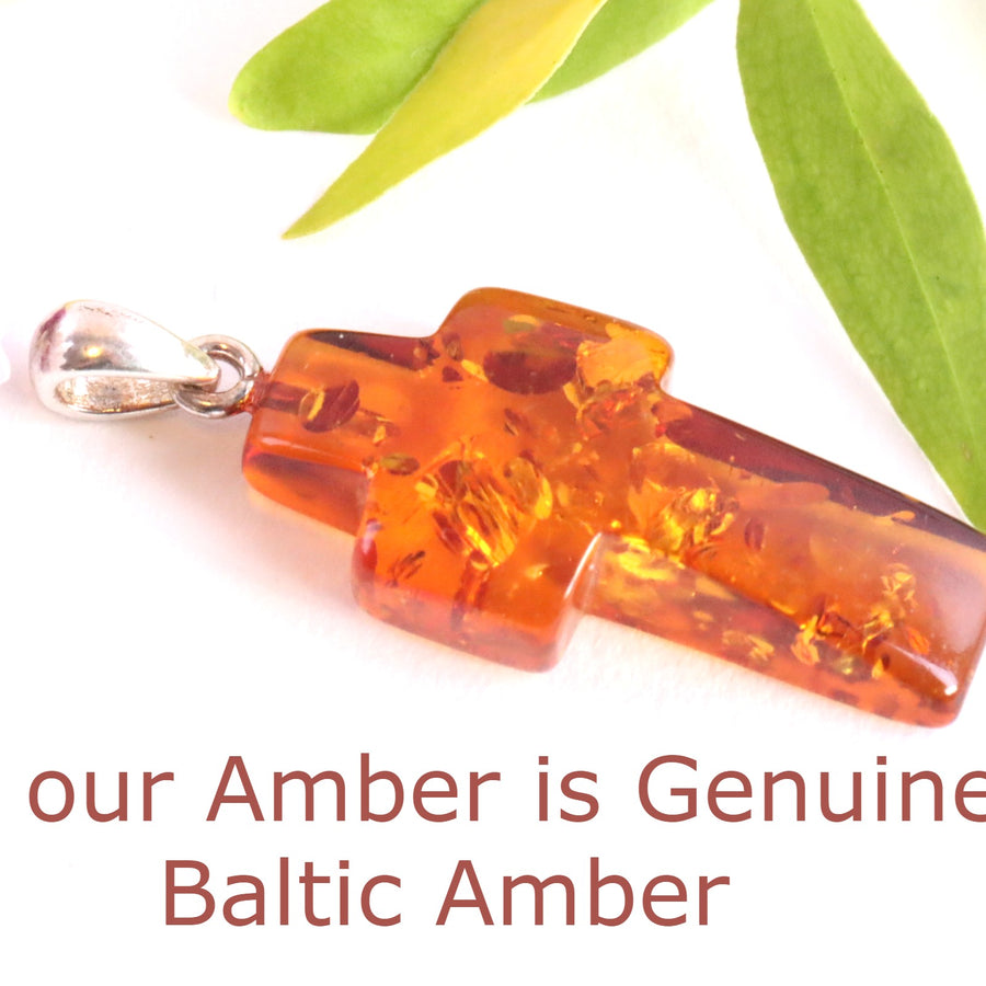 Amber Cross Pendant | Christian Gift - Amber SOS