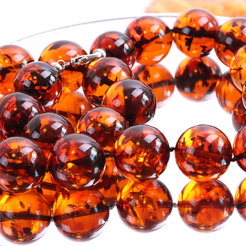 Necklace of Unique Red Amber Beads | Statement necklace | Amber SOS ...